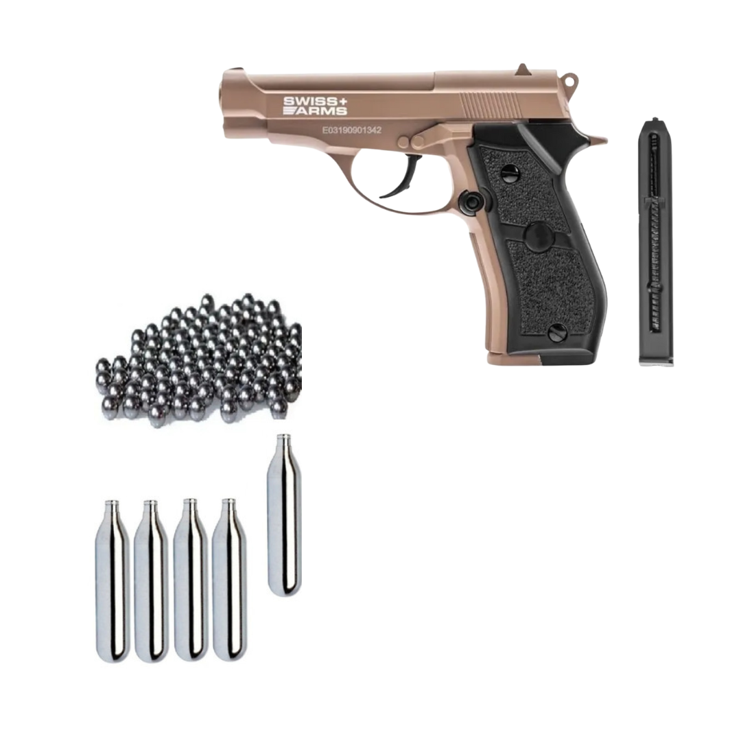 Pistola Swiss Arm Full Metal P84 TAN + 2 Co2 + 20 Balines – Geoutdoor